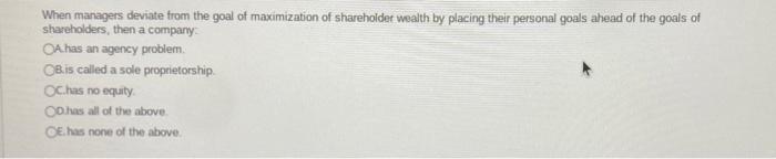 Solved When managers deviate from the goal of maximization | Chegg.com