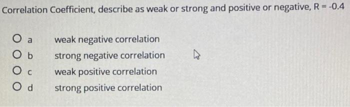 Solved Correlation Coefficient, describe as weak or strong | Chegg.com