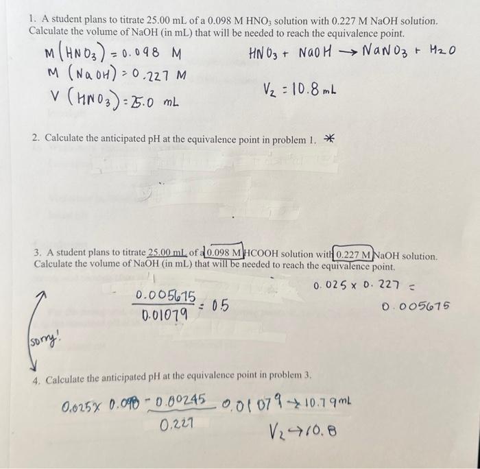 Solved 1. A student plans to titrate 25.00 mL of a | Chegg.com