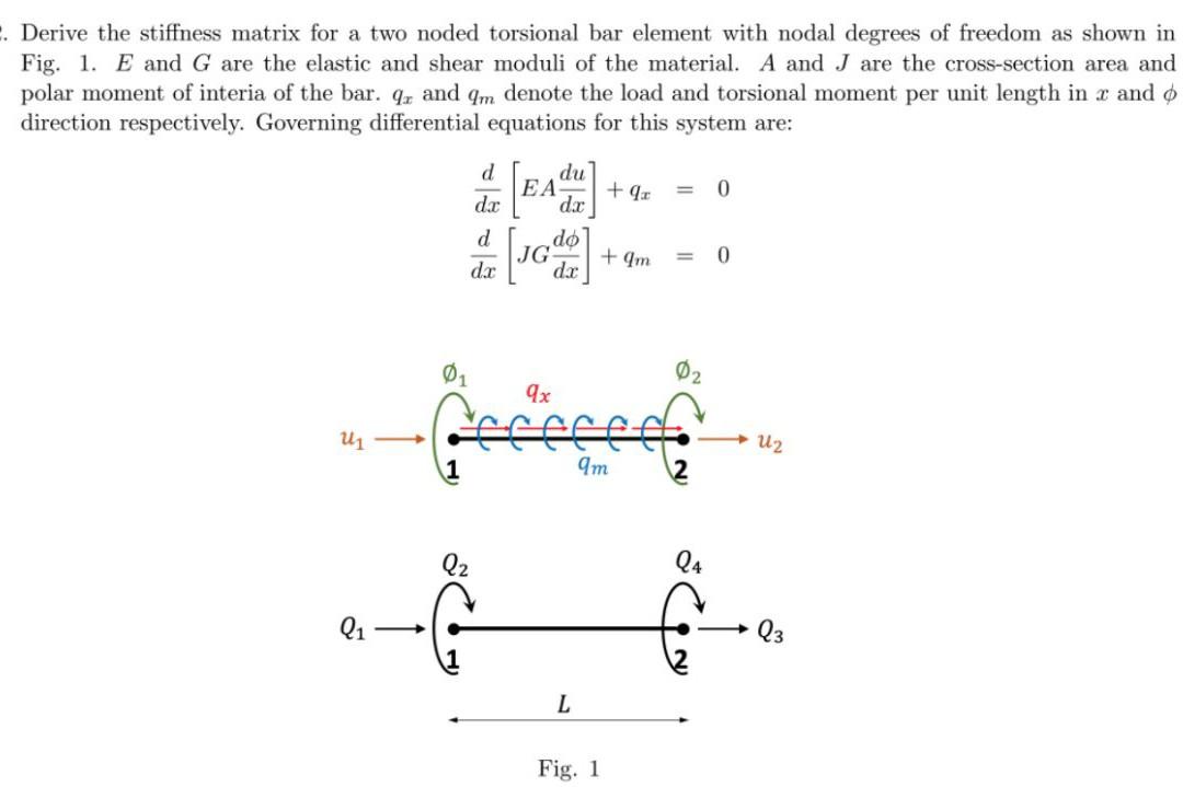 . Derive the stiffness matrix for a two noded | Chegg.com