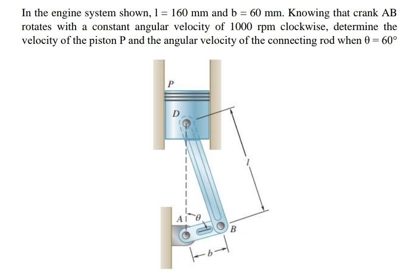 Solved In the engine system shown, 1=160 mm and b=60 mm. | Chegg.com