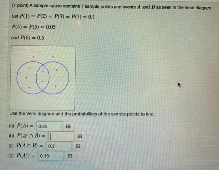 Solved (1 point) A sample space contains 7 sample points and | Chegg.com Solved (1 point) A sample space contains 7 sample points and | Chegg.com
