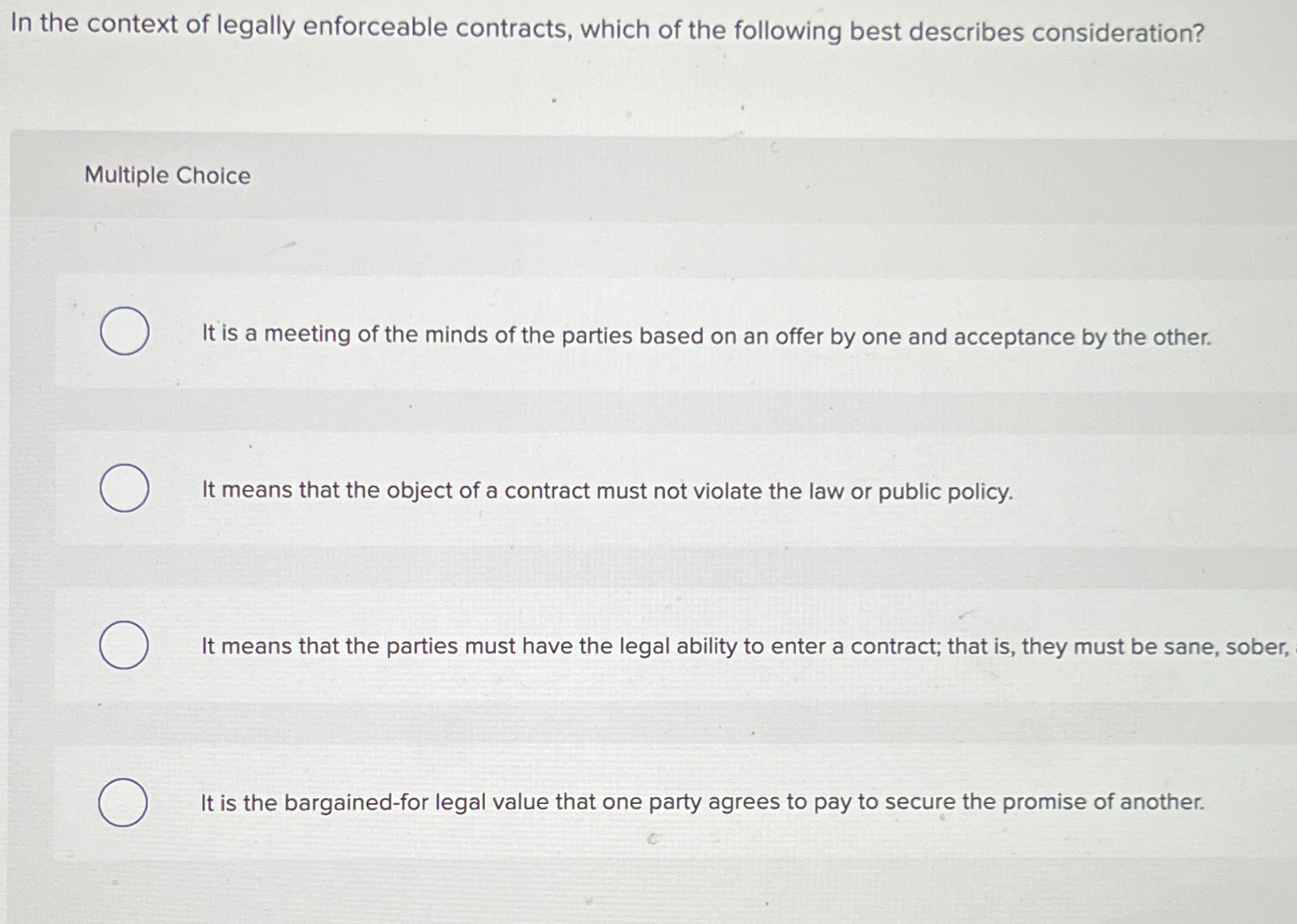 Solved In the context of legally enforceable contracts, | Chegg.com