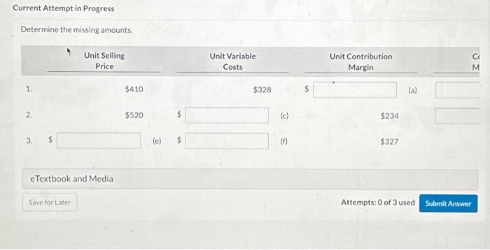 Solved Current Attempt in Progress Determine the missing | Chegg.com