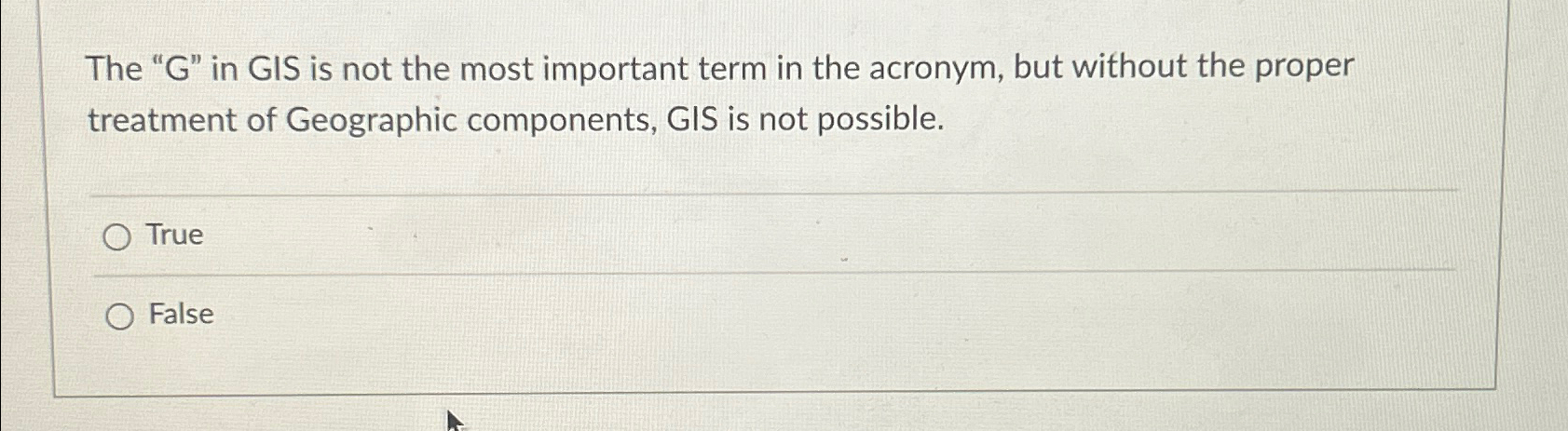 Solved The " G " ﻿in GIS is not the most important term in | Chegg.com