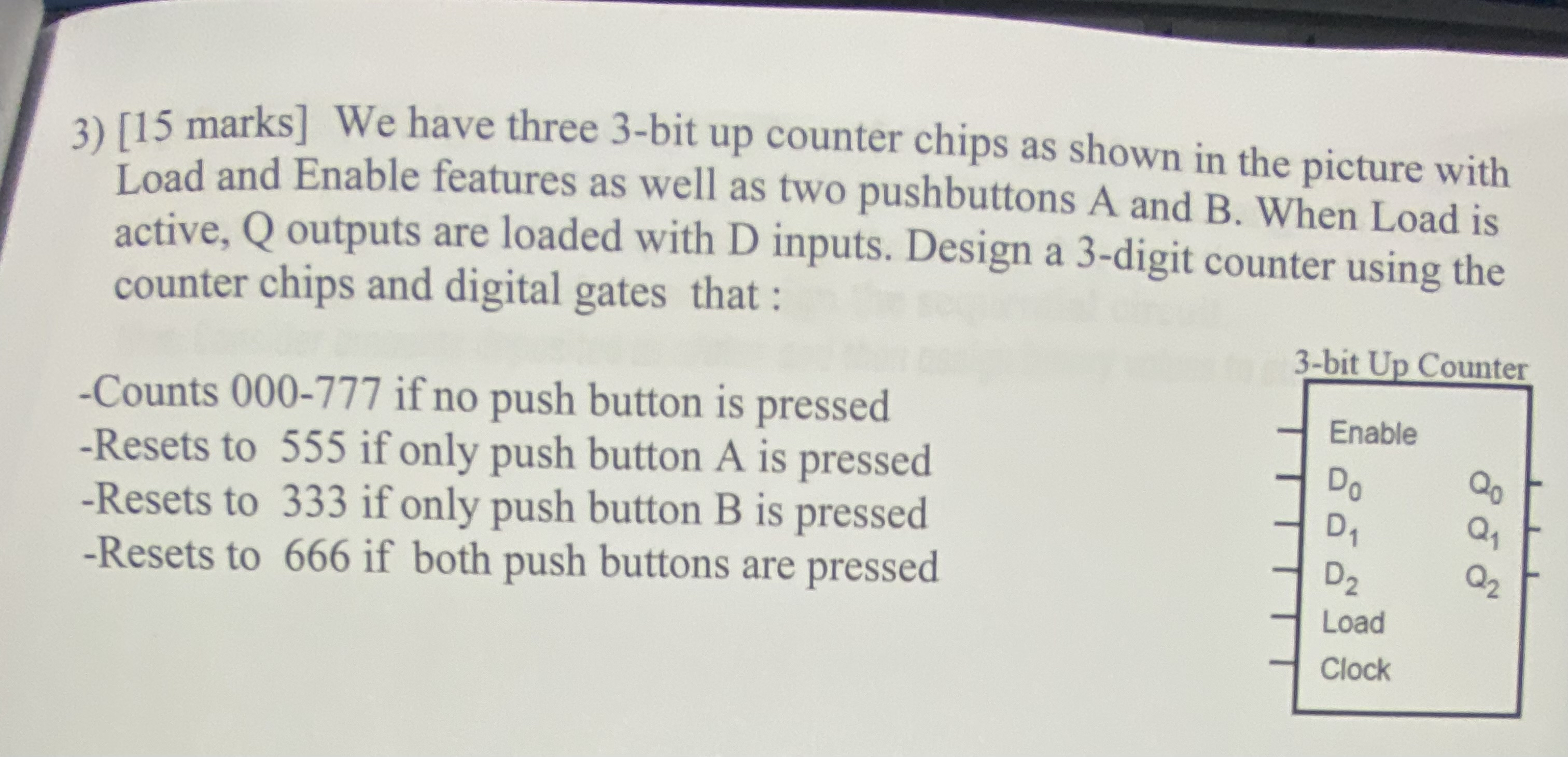Solved [15 ﻿marks] ﻿We have three 3-bit up counter chips as | Chegg.com
