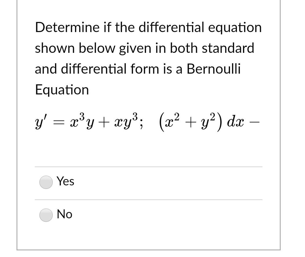 Solved Determine if the differential equation shown below | Chegg.com