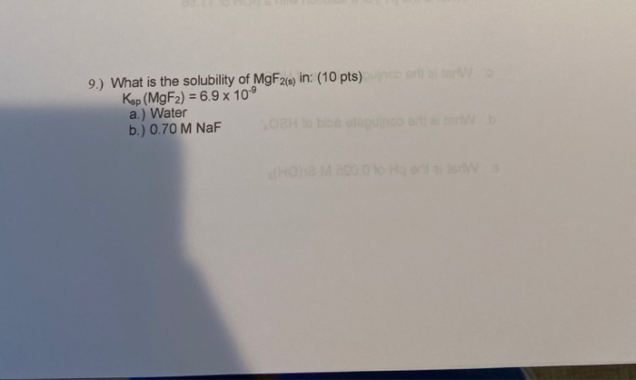 Solved 9.) What is the solubility of MgF2(s) in: (10 pts) | Chegg.com