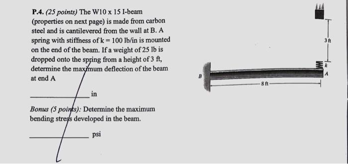 Solved P.4. (25 points) The W10 ×15 I-beam (properties on | Chegg.com