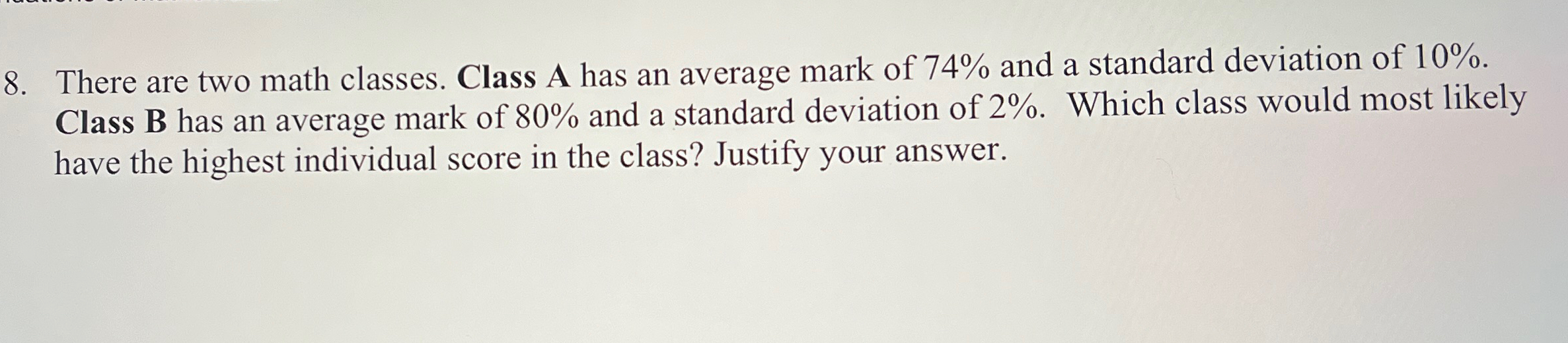 Solved There are two math classes. Class A has an average | Chegg.com