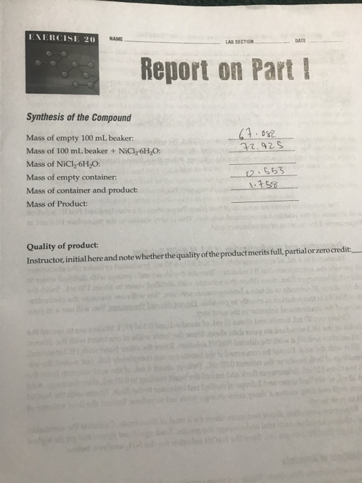 Solved EXERCISE 20 NAME LAS SECTION Report on Part !! Trial | Chegg.com