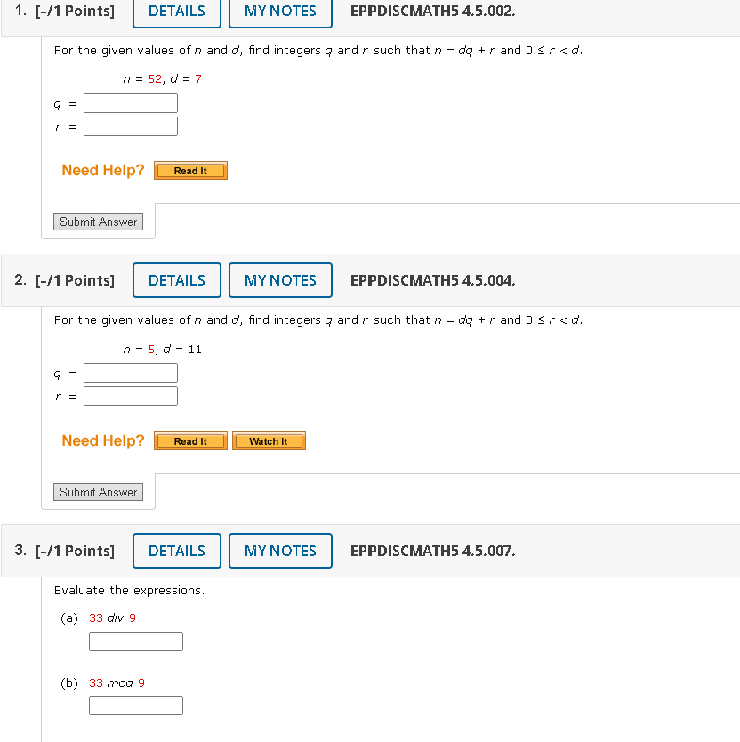 Solved For the given values of n ﻿and d, ﻿find integers q | Chegg.com