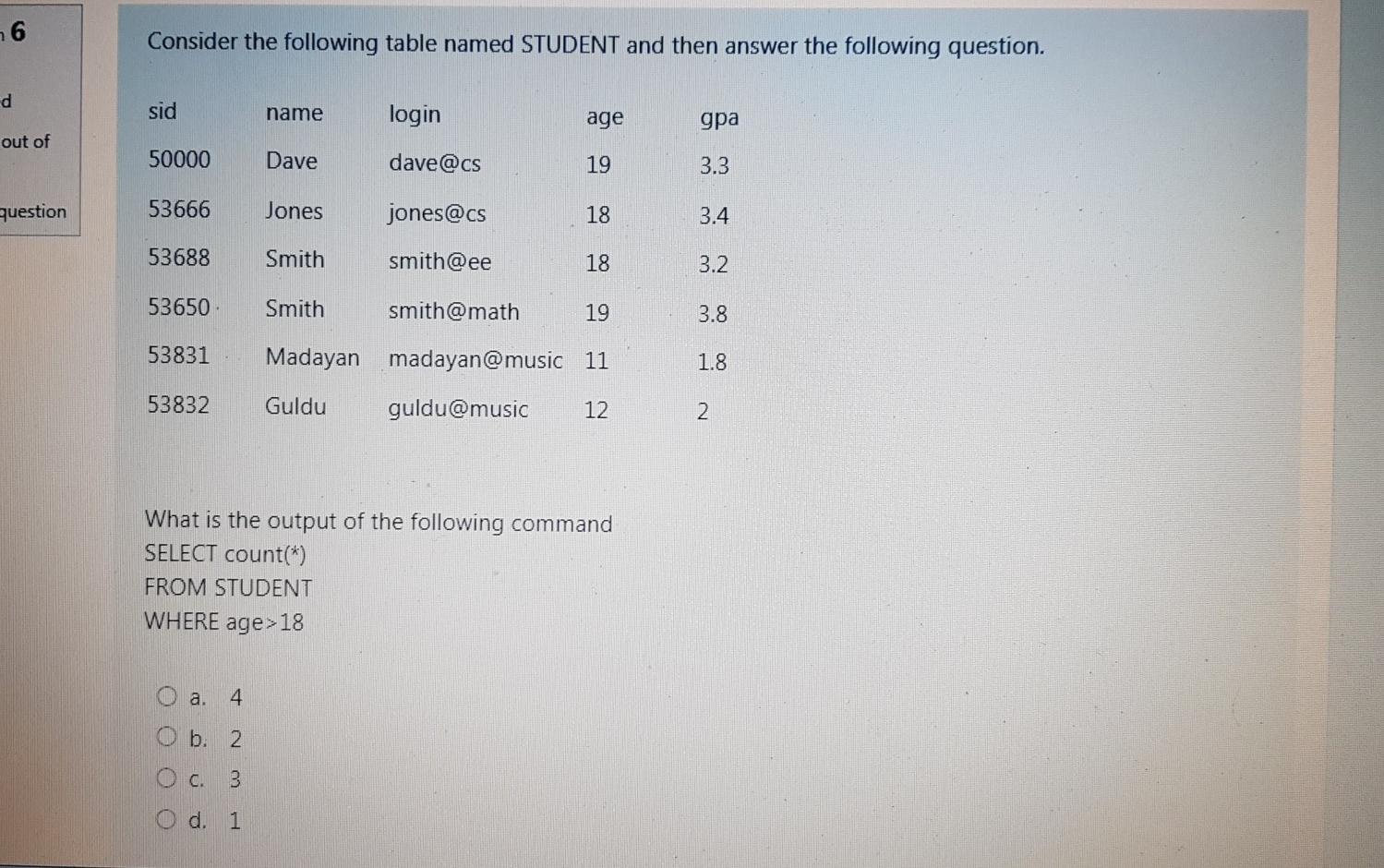Solved 16 Consider the following table named STUDENT and | Chegg.com