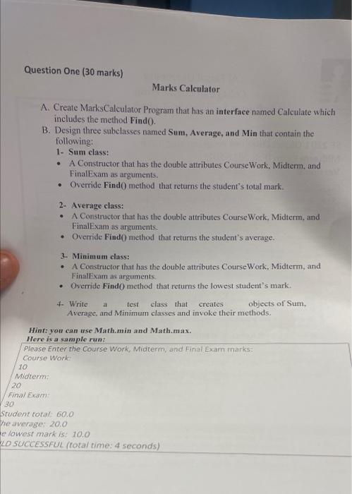 Solved Marks Calculator A. Create MarksCalculator Program | Chegg.com