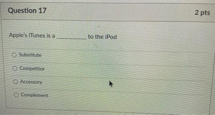 Solved Apple's itunes is a to the iPod Substitute Competitor | Chegg.com
