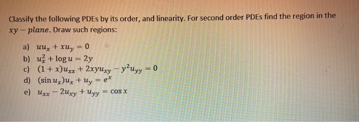 Solved Classify the following PDEs by its order, and | Chegg.com