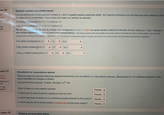 Solved tion 10 od of Flag Mion Quantum numbers and orbitals | Chegg.com