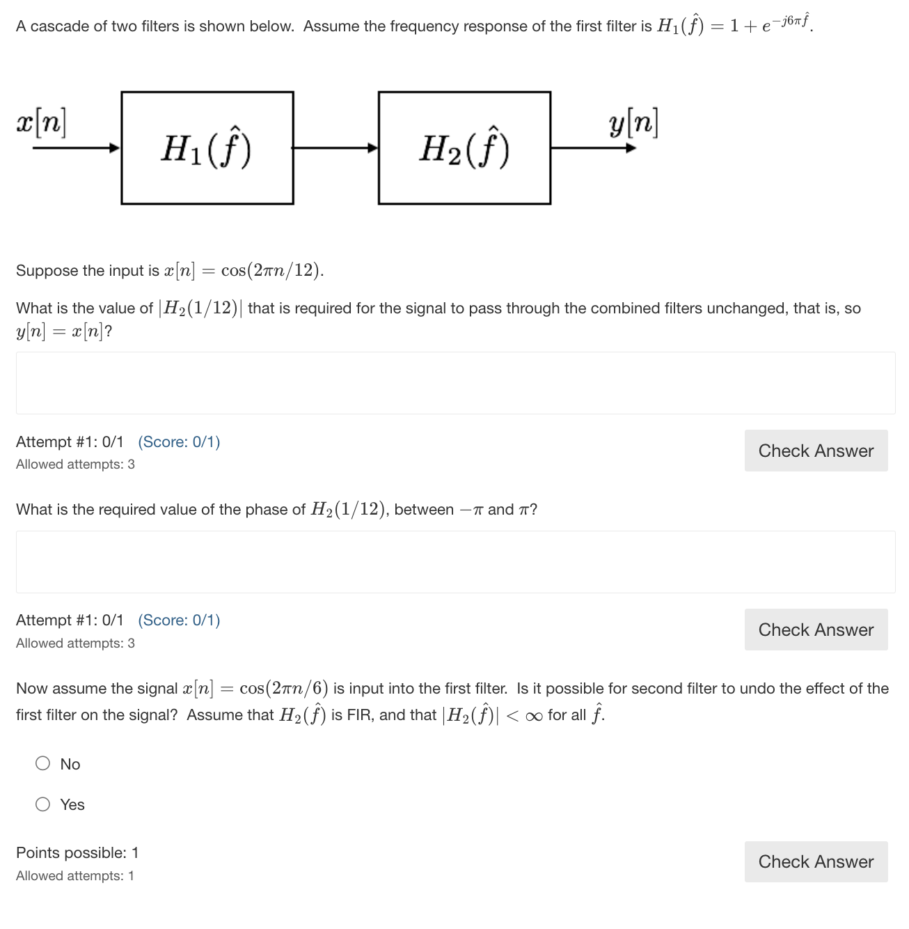 Solved A cascade of two filters is shown below. Assume the | Chegg.com