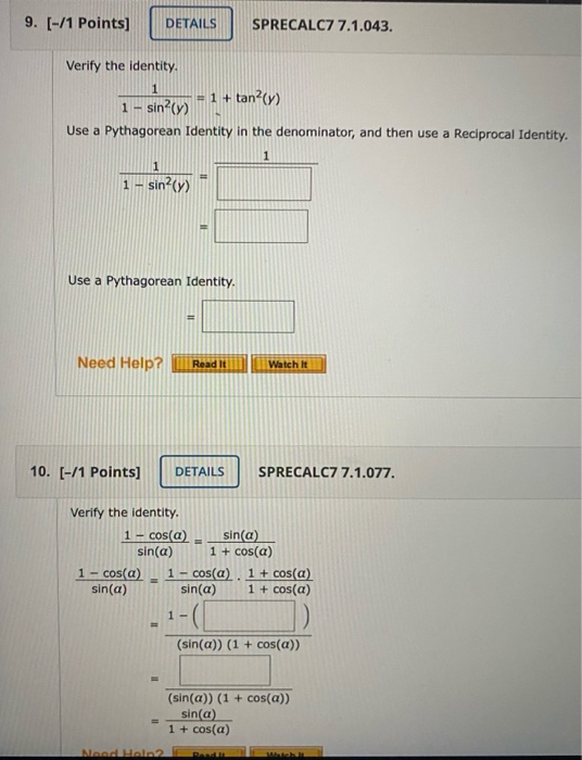 Solved 7. [-/1 Points] DETAILS SPRECALC7 7.1.033. Verify the | Chegg.com