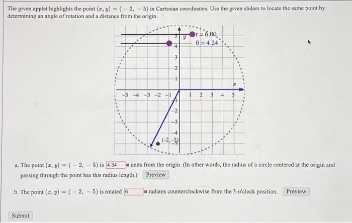 Solved The given applet highlights the point (x, y) = | Chegg.com