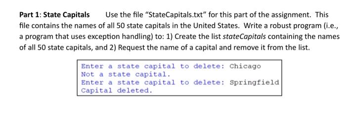 Solved Part 1: State Capitals Use the file | Chegg.com