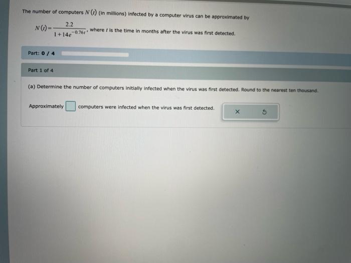 Solved The number of computers N(t) (in millions) infected | Chegg.com