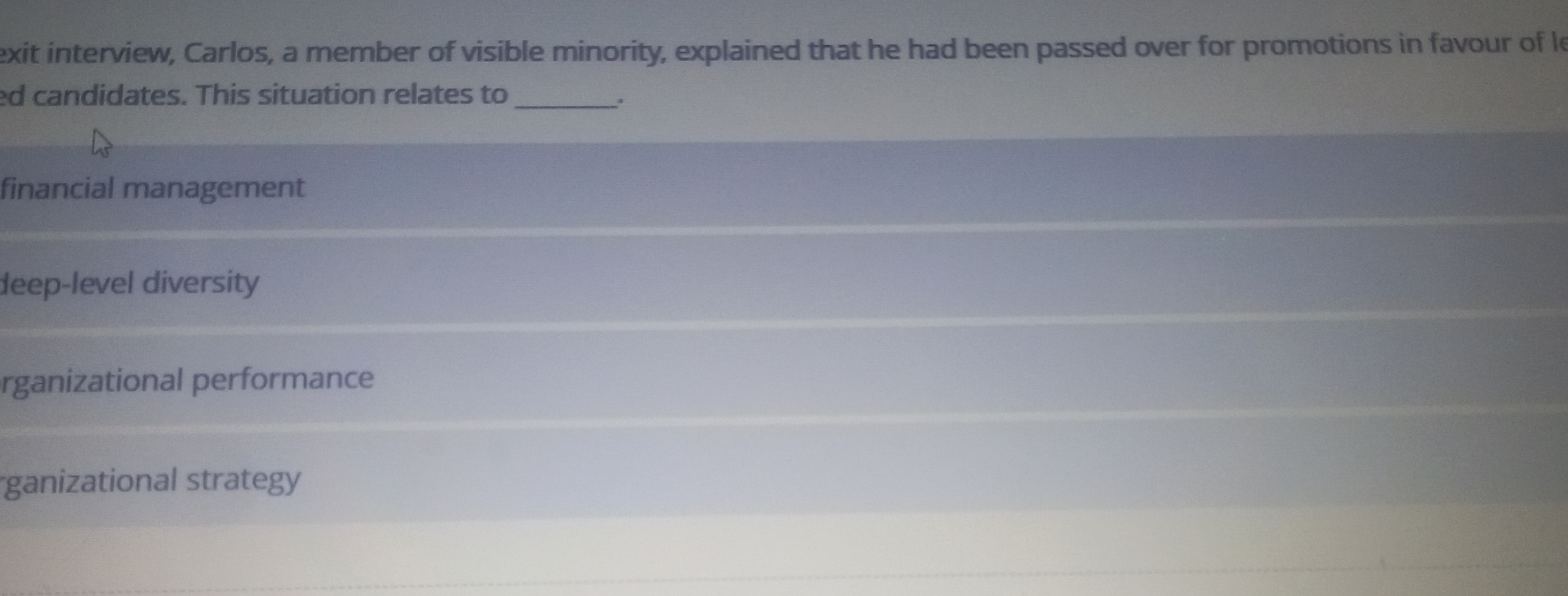 Solved exit interview, Carlos, a member of visible minority, | Chegg.com
