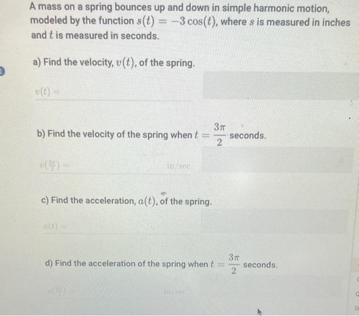Solved A mass on a spring bounces up and down in simple | Chegg.com