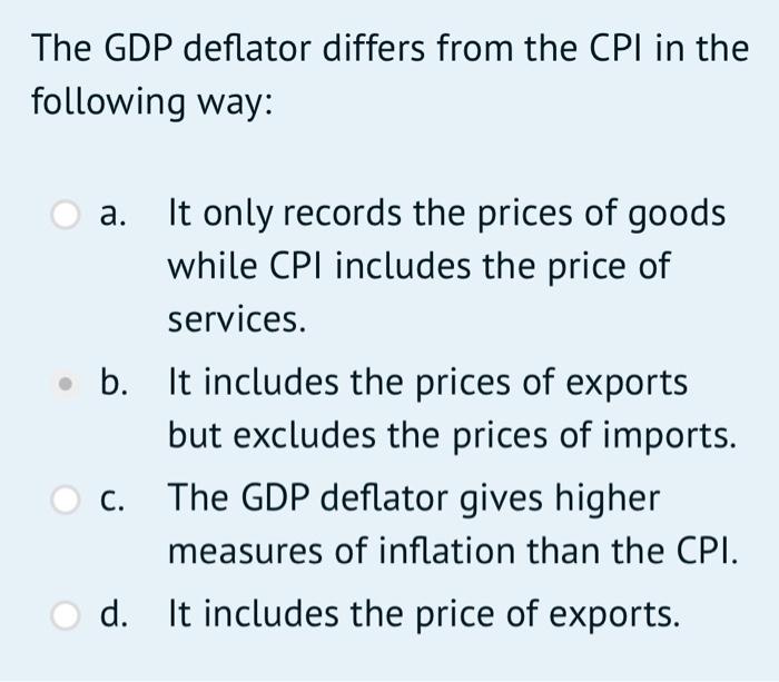 Solved The GDP deflator differs from the CPI in the | Chegg.com