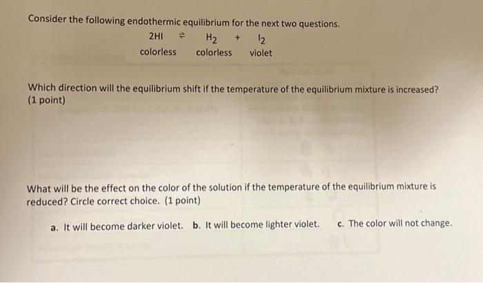 Solved Consider the following endothermic equilibrium for | Chegg.com