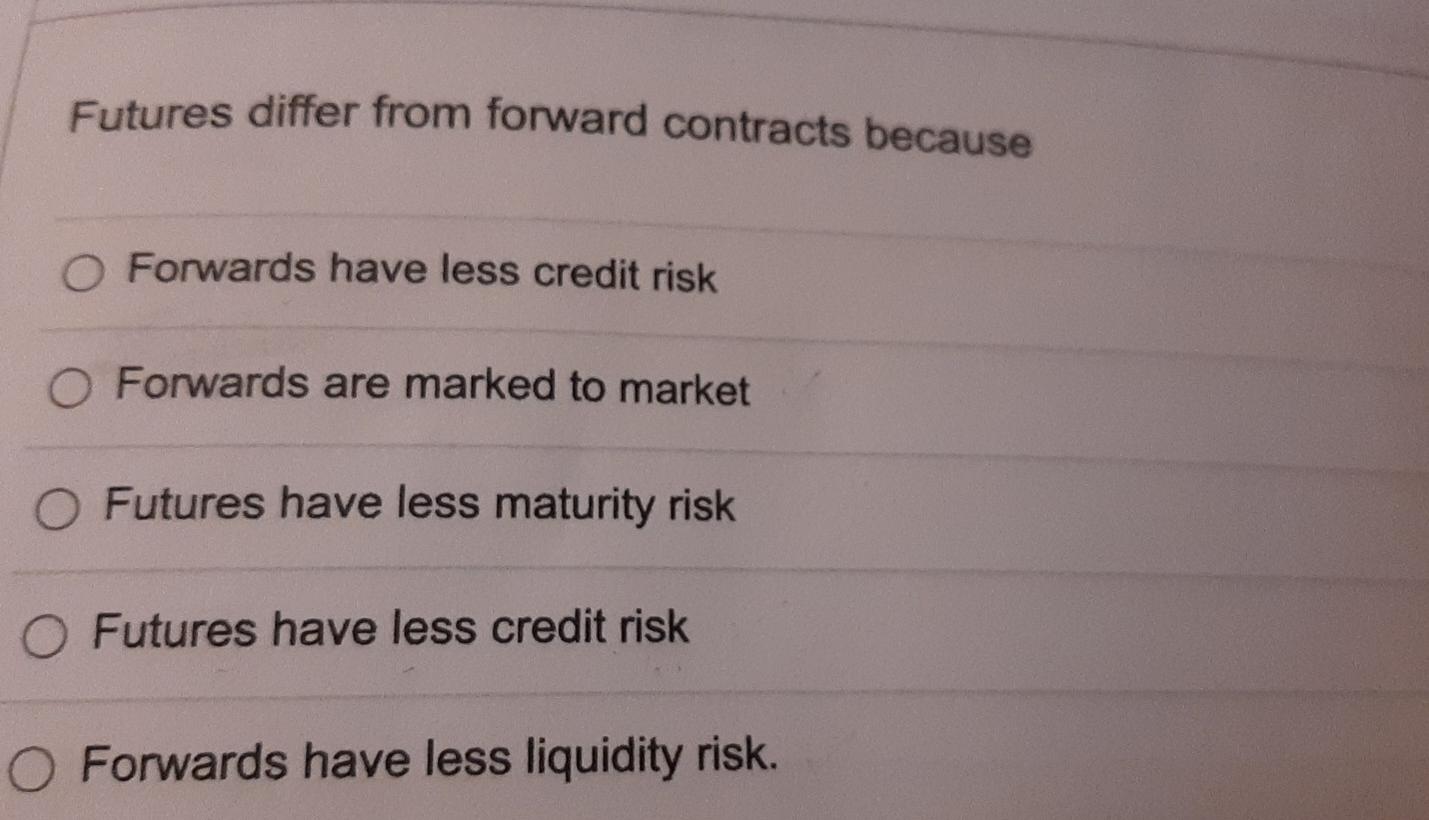 Solved Futures differ from forward contracts because O | Chegg.com
