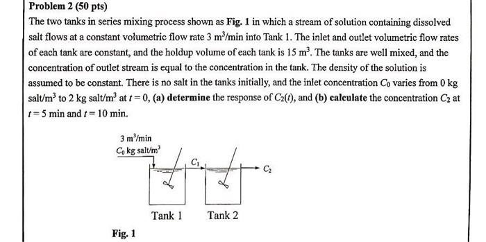 Solved Problem 2 (50 pts) The two tanks in series mixing | Chegg.com