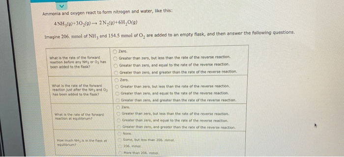 Solved Ammonia and oxygen react to form nitrogen and water, | Chegg.com