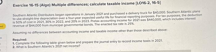 Solved Exercise 16-15 (Algo) Multiple differences; calculate | Chegg.com