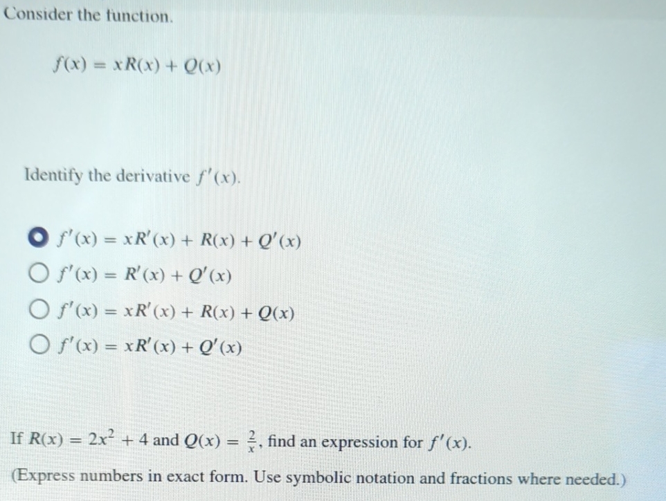 Solved Consider the function.f(x)=xR(x)+Q(x)Identify the | Chegg.com