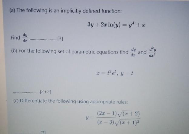 Solved (a) The following is an implicitly defined function: | Chegg.com