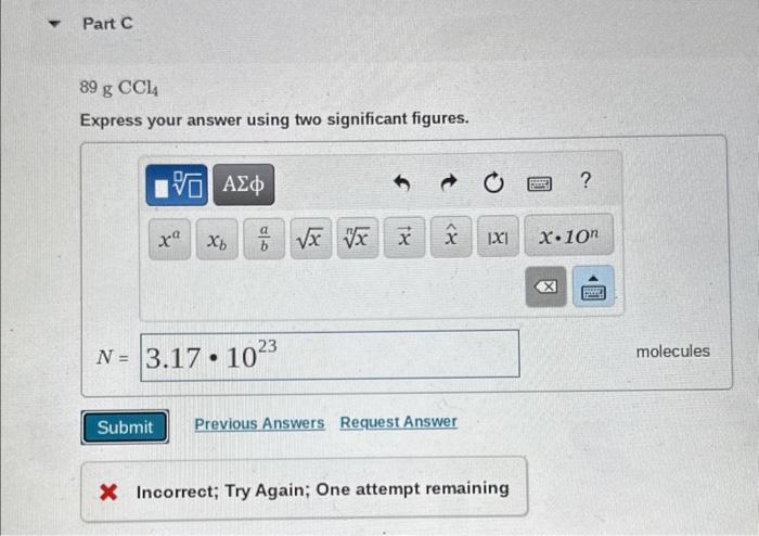 Solved 89 gCCl4 Express your answer using two significant | Chegg.com