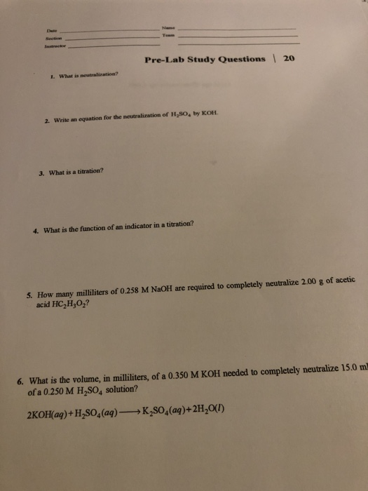 Solved Pre-Lab Study Questions | 20 1. What is | Chegg.com