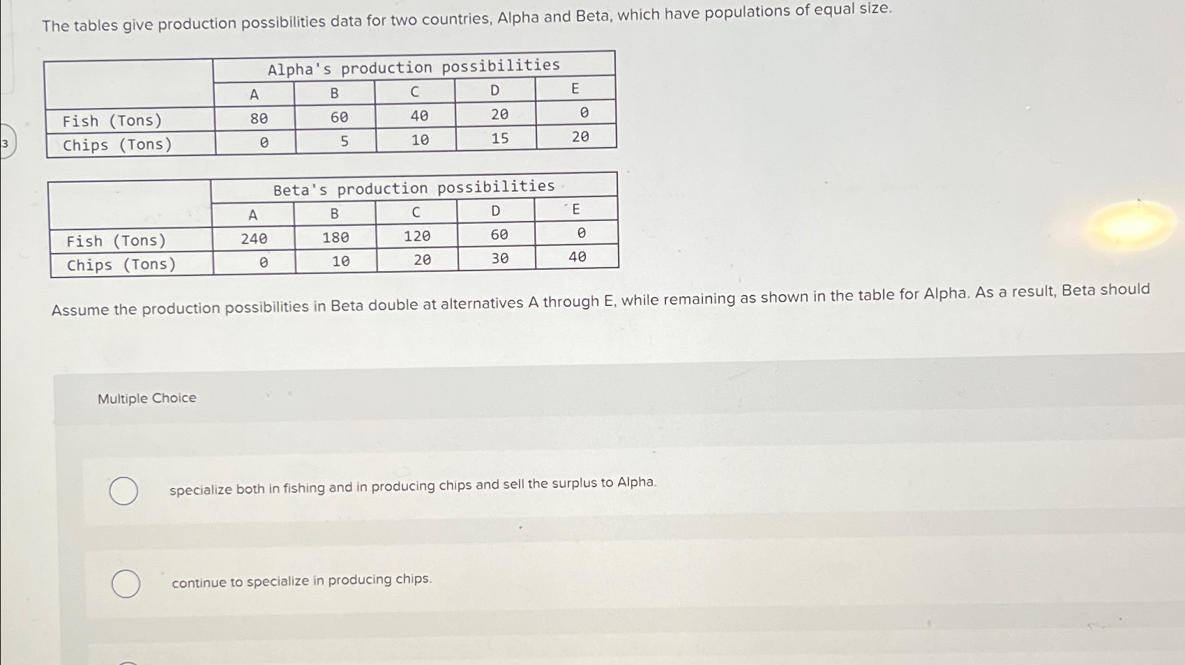 Solved The tables give production possibilities data for two | Chegg.com