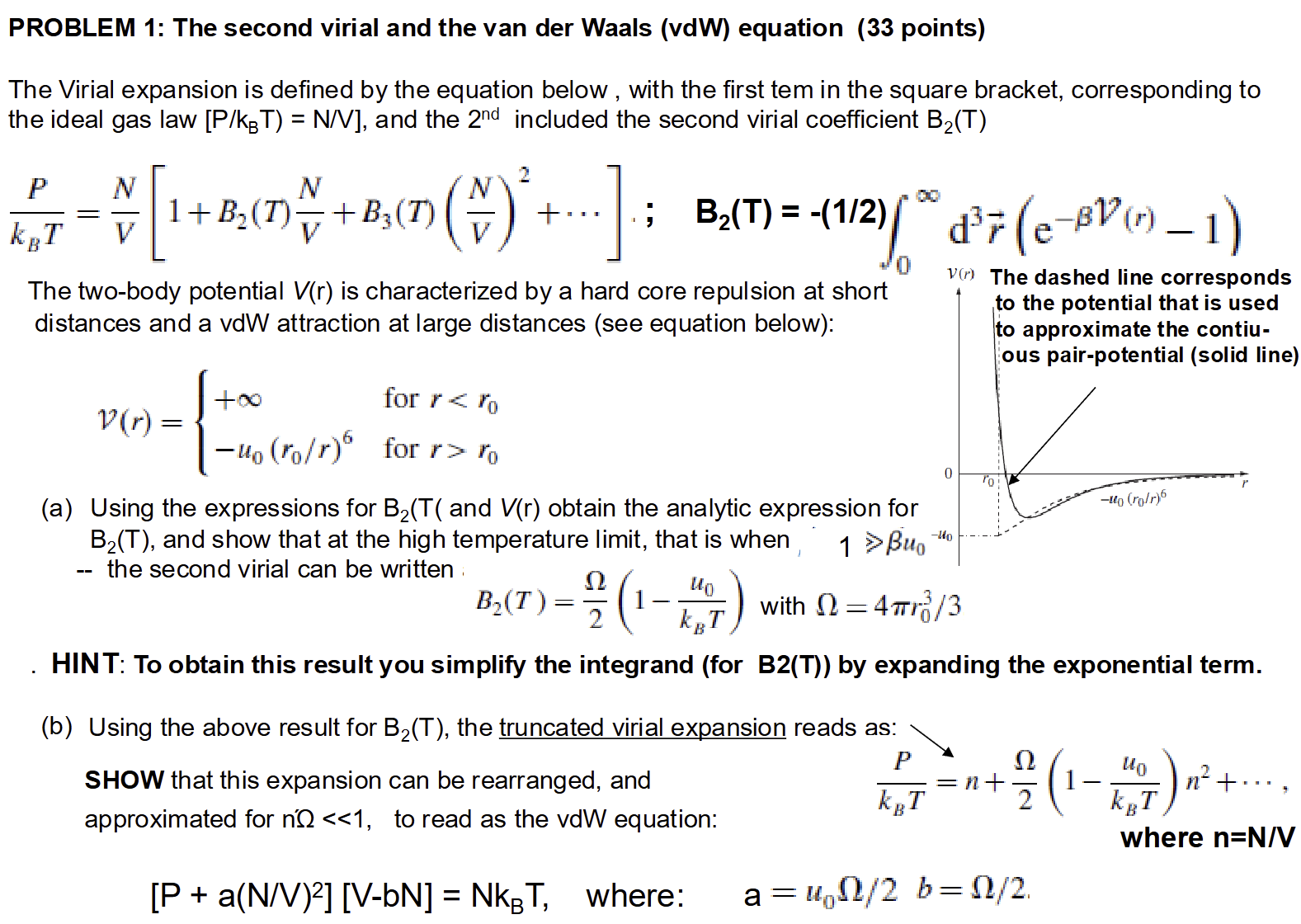 Solved PROBLEM 1: The second virial and the van der Waals | Chegg.com