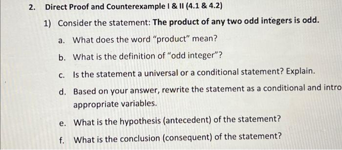 Solved Direct Proof and Counterexample Consider the | Chegg.com