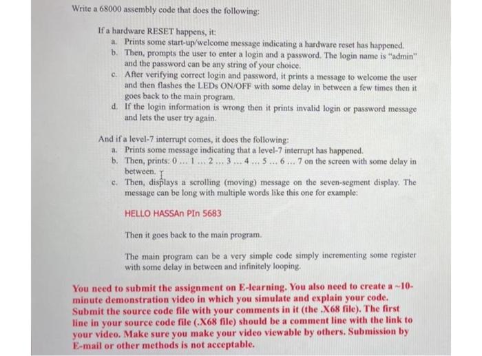 Write a 68000 assembly code that does the following: | Chegg.com