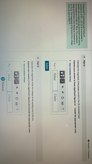 Solved A Review Constants Part A A balanced Y connected load | Chegg.com