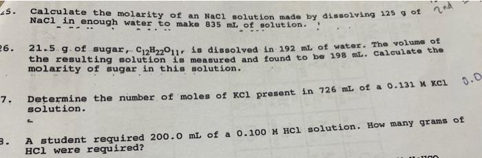 Solved Calculate the molarity of an Nacl solution made by | Chegg.com