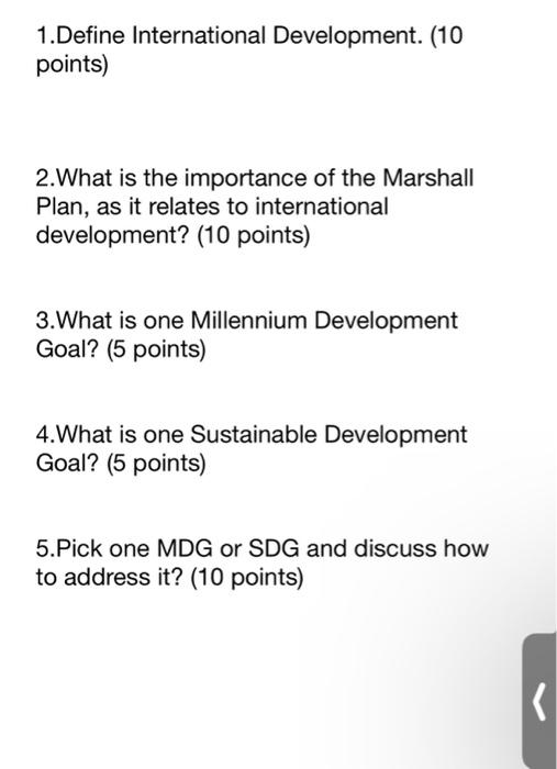 1.Define International Development. (10 points) | Chegg.com