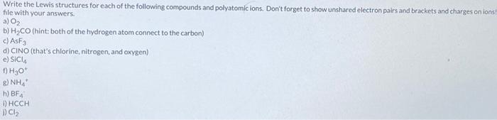 Solved Write the Lewis structures for each of the following | Chegg.com