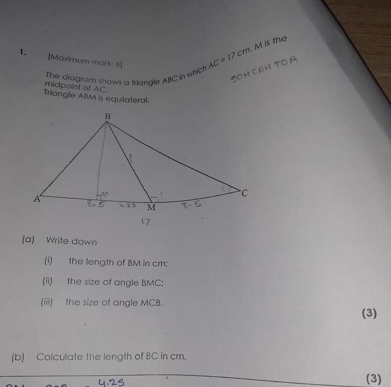 Solved 1. [Maximum mark: 6] The diagram shows a triangle ABC | Chegg.com