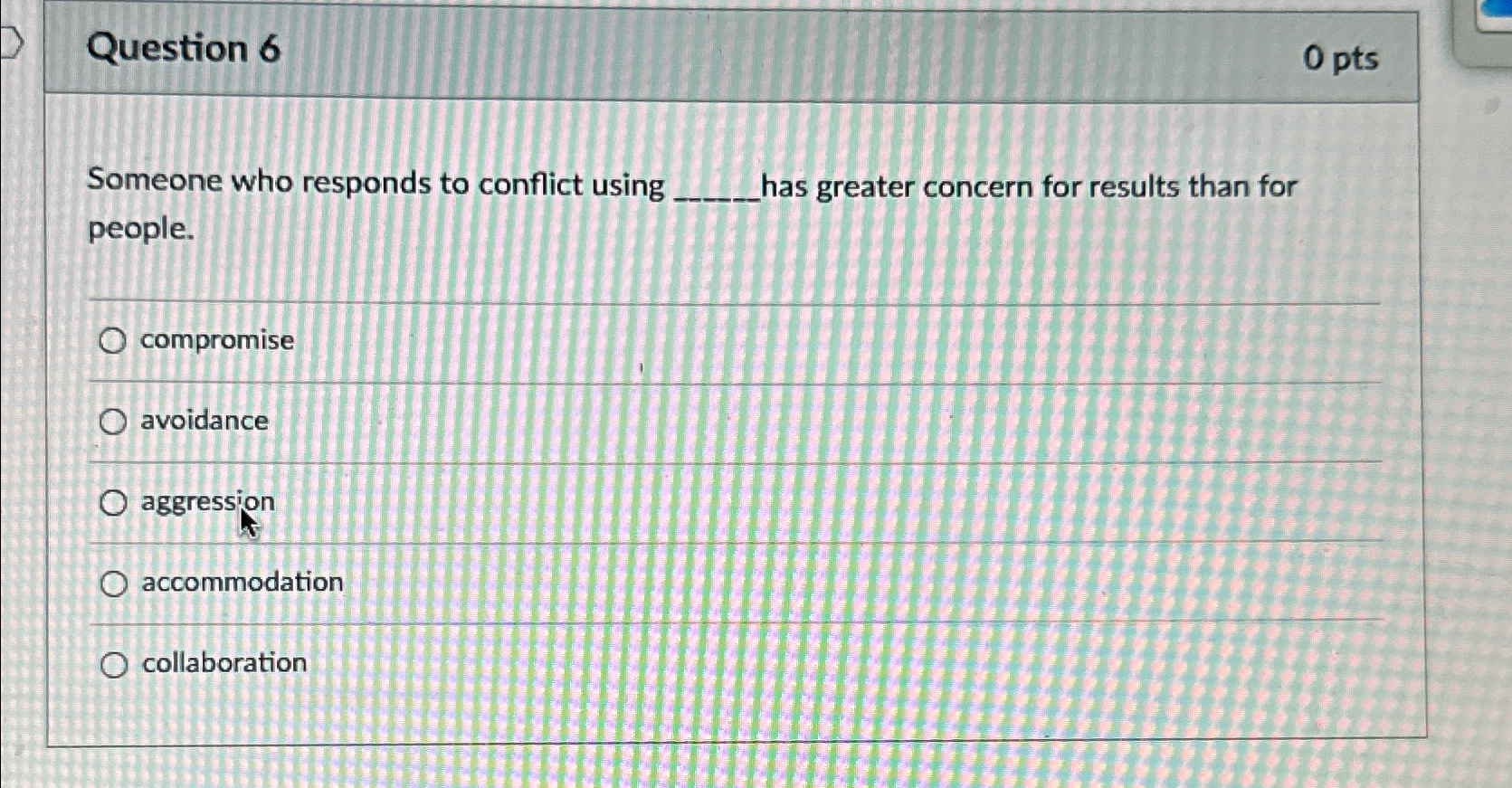 Solved Question 60ptsSomeone who responds to conflict using | Chegg.com