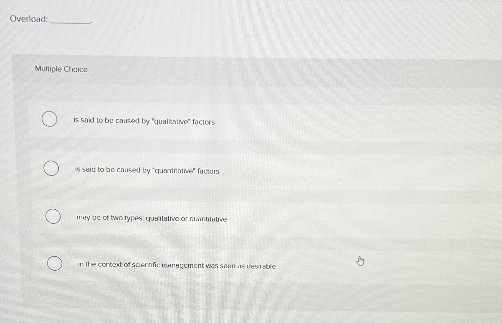 Solved Overload:Multiple Choice ﻿is said to be caused by | Chegg.com