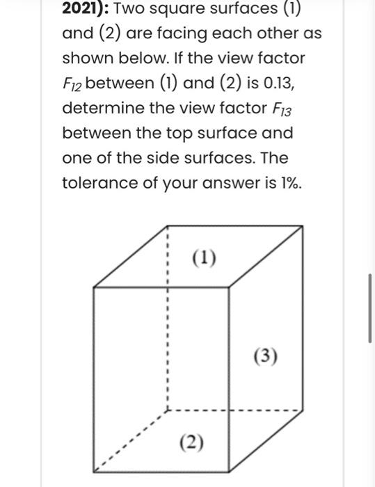 Solved 2021): Two square surfaces (1) and (2) are facing | Chegg.com